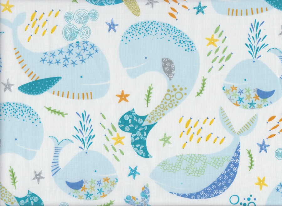 Velryby, š. 110cm, Modré – Český patchwork